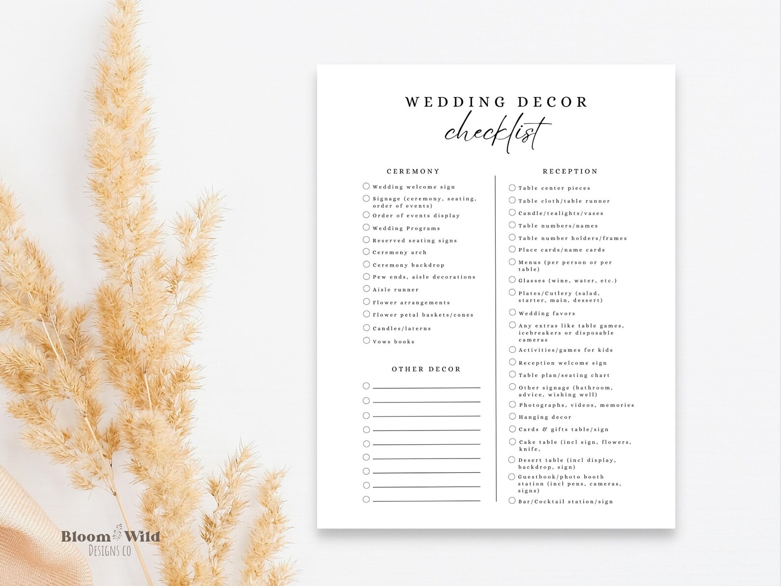Wedding Reception Decor Checklist, Wedding Ceremony Checklist Canva ...