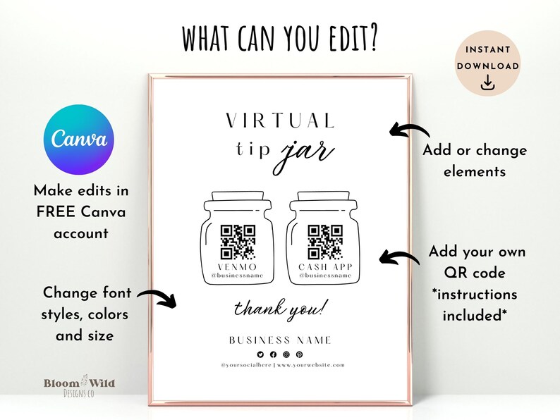 Virtual Tip Jar Venmo Payment Sign Cash App Tip Jar Small - Etsy