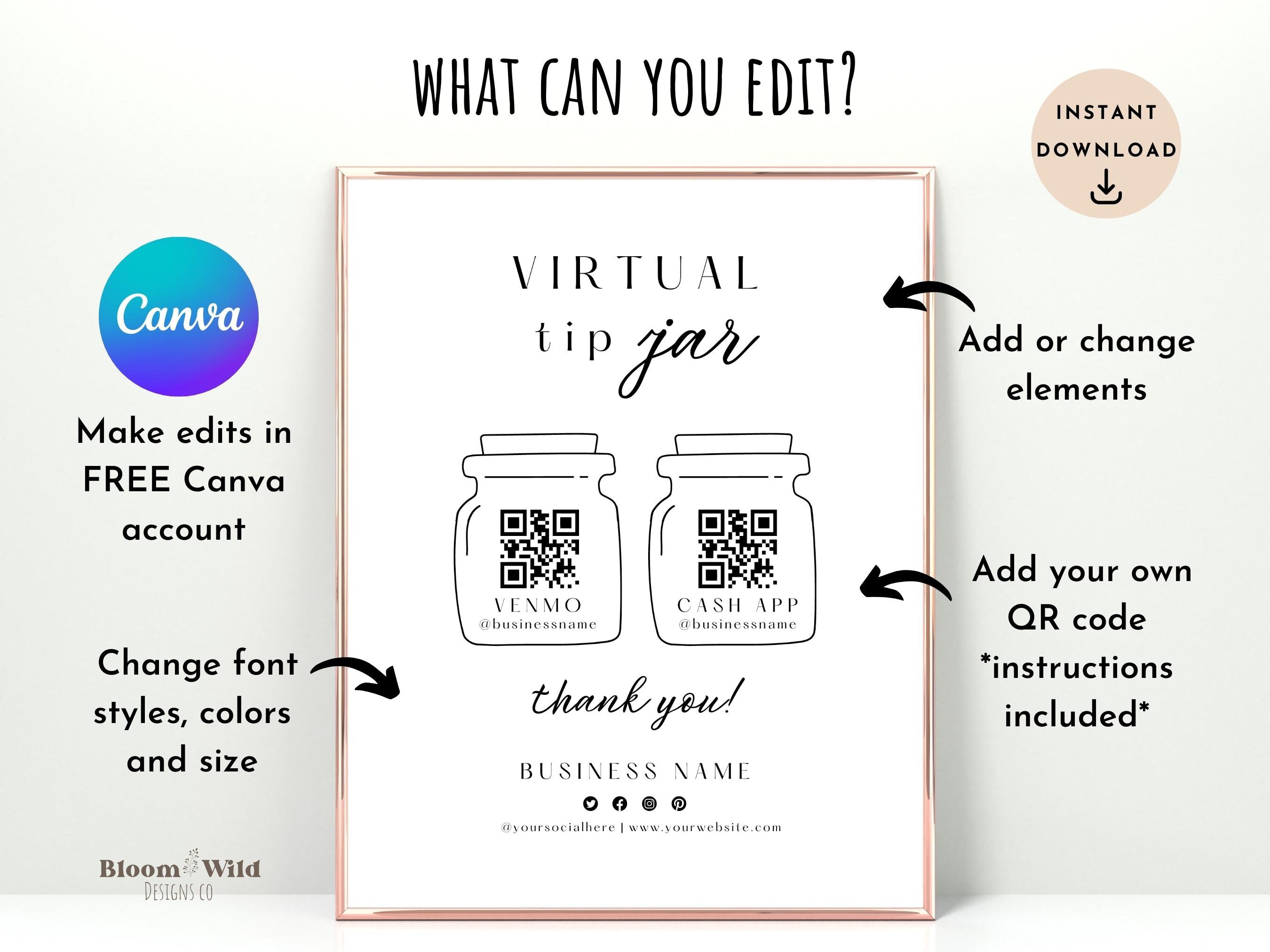 Virtual Tip Jar Venmo Payment Sign Cash App Tip Jar Small - Etsy