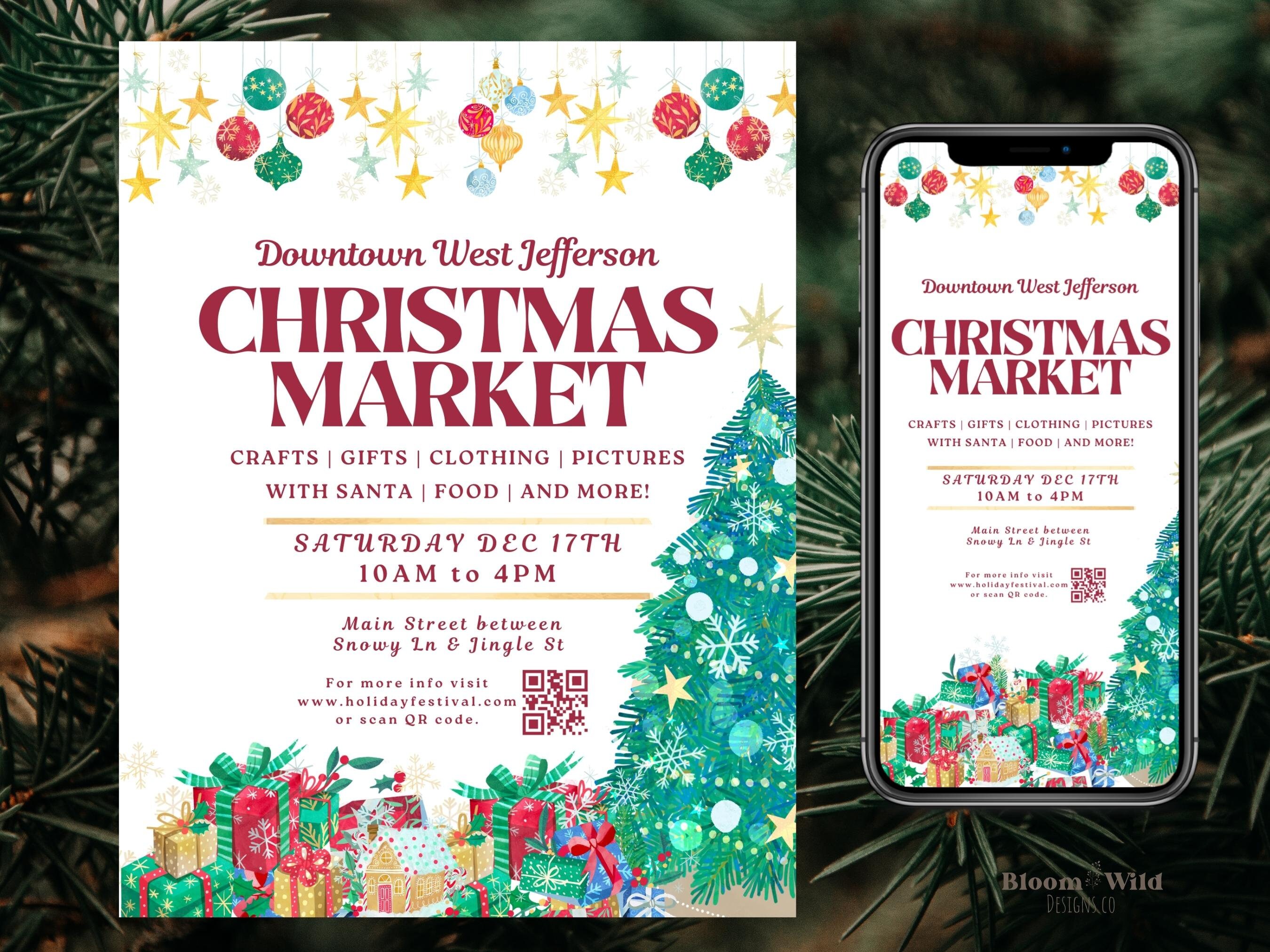 Digital Download Christmas Holiday Market, Christmas Festival Flyer ...