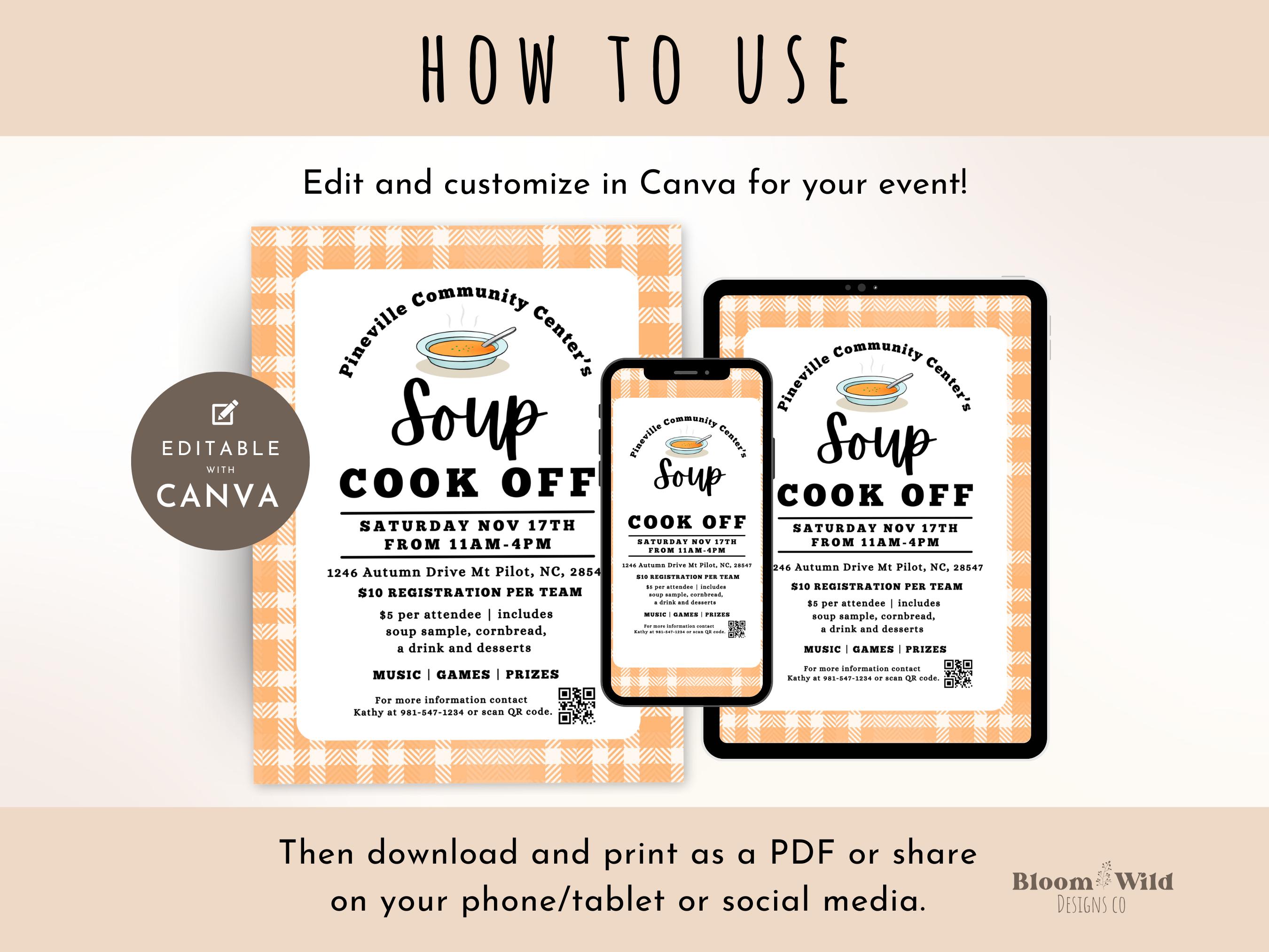 Soup Cook off Printable Flyer, Soup Invite, Soup Party Invitation, Soup ...