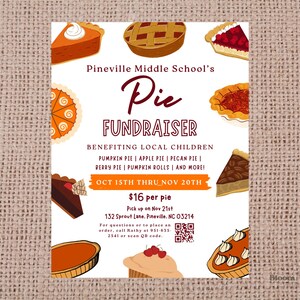 Pie Fundraiser Flyer, Thanksgiving Pie Sale, PTO PTA Fundraiser, Church ...