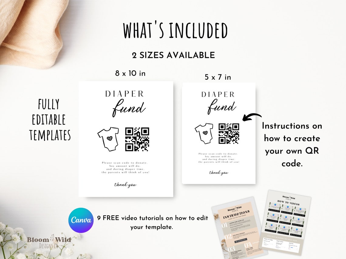 Diaper Fund Sign Canva, Baby Shower Venmo Sign, Printable Minimalist ...