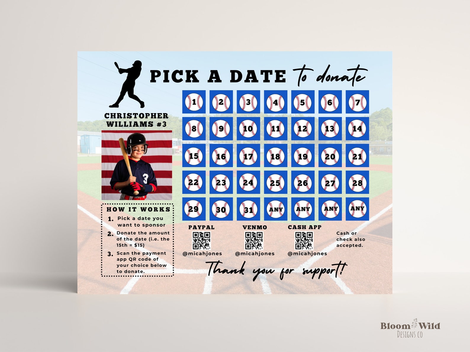 Pick A Date Donate Calendar Baseball, Baseball Fundraiser Calendar ...
