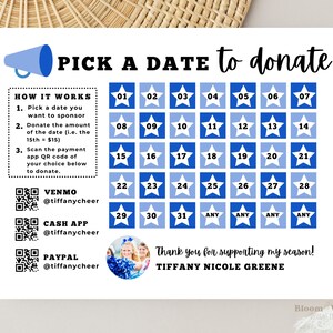 Pick A Date Donate Cheer, Sponsor My Season Canva Template, Fundraising ...