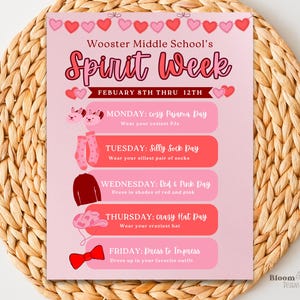 Valentine Spirit Week Canva Template, School Spirit Week Template ...