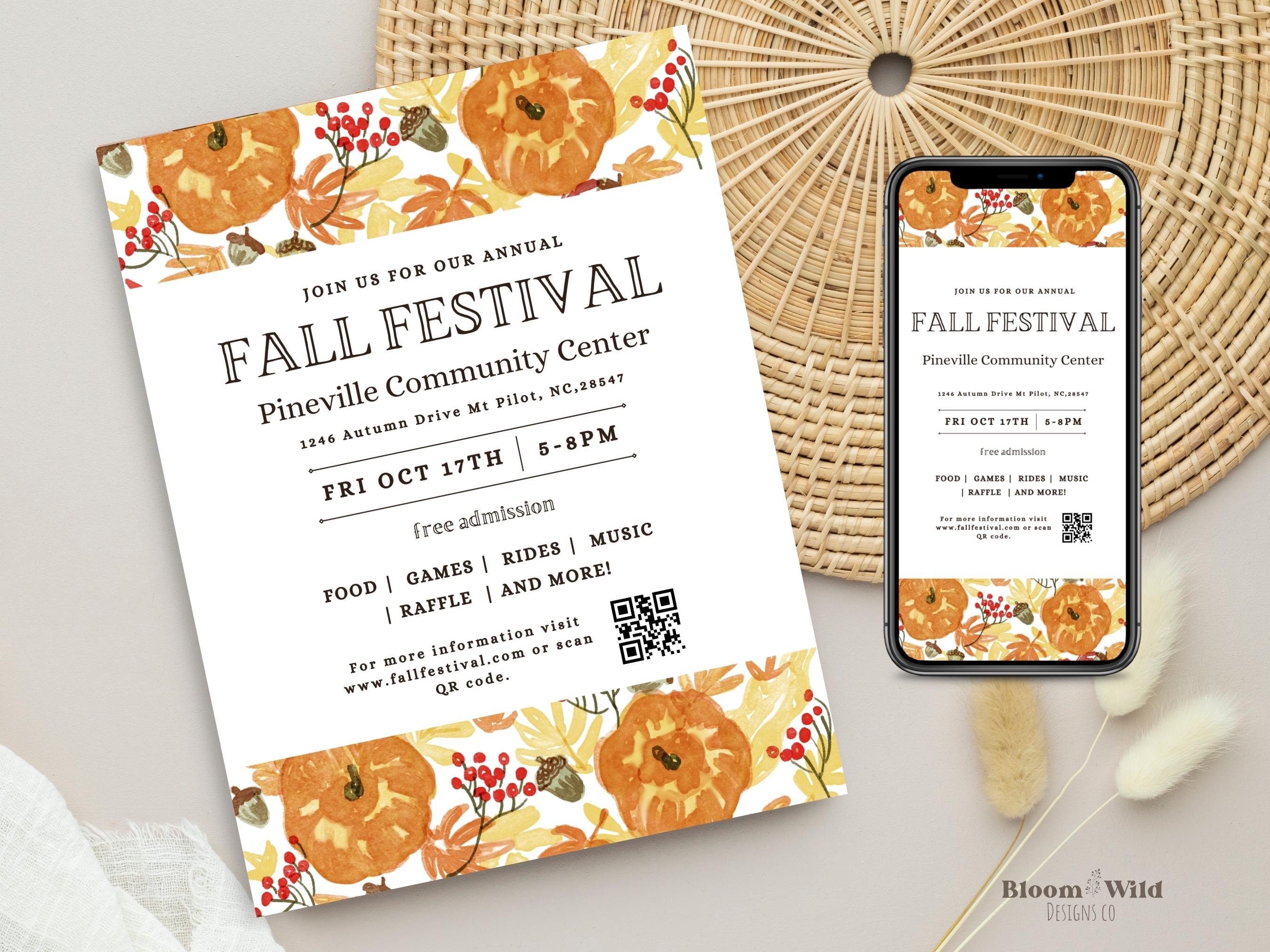 Fall Festival Invitation Templates, Pumpkin Festival Flyer Canva ...