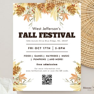 Fall Festival Flyer Canva, Editable Fall Festival Invitation, Harvest ...