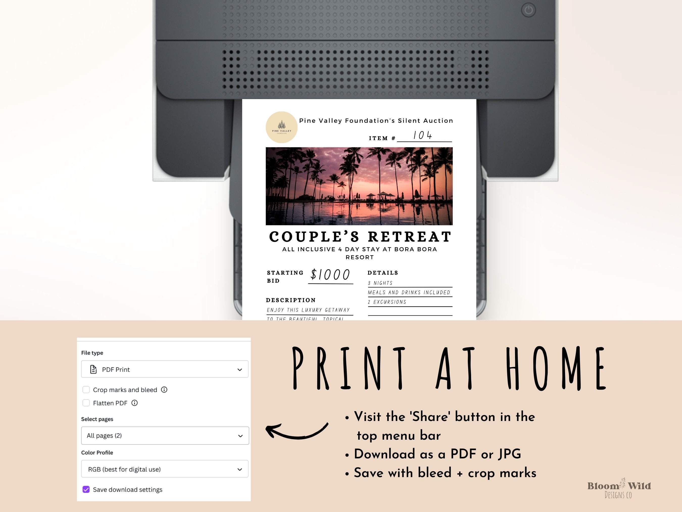Silent Auction Item Description Sheet, Printable Silent Auction ...