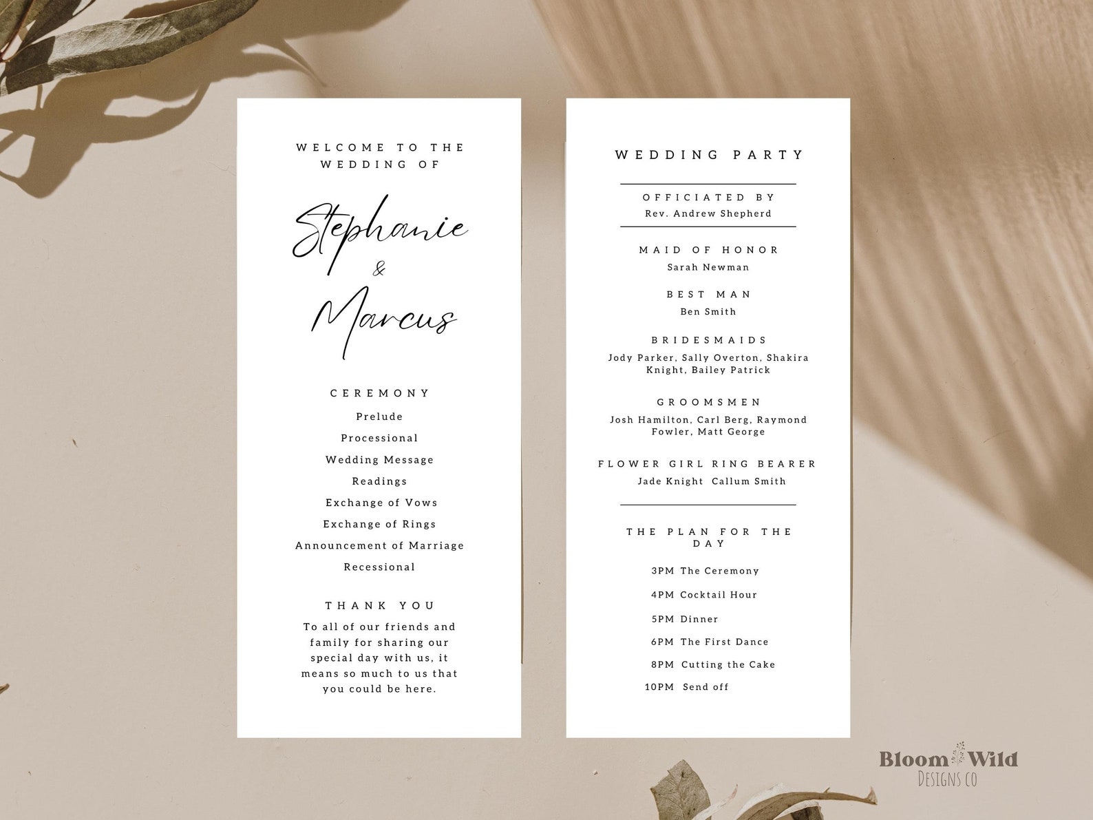 Modern Wedding Program Template, DIY Program Card Printable, Church ...