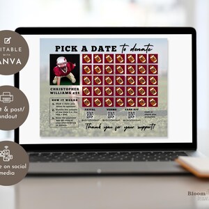 Pick A Date Football Fundraiser, Editable Football Calendar Fundraiser ...