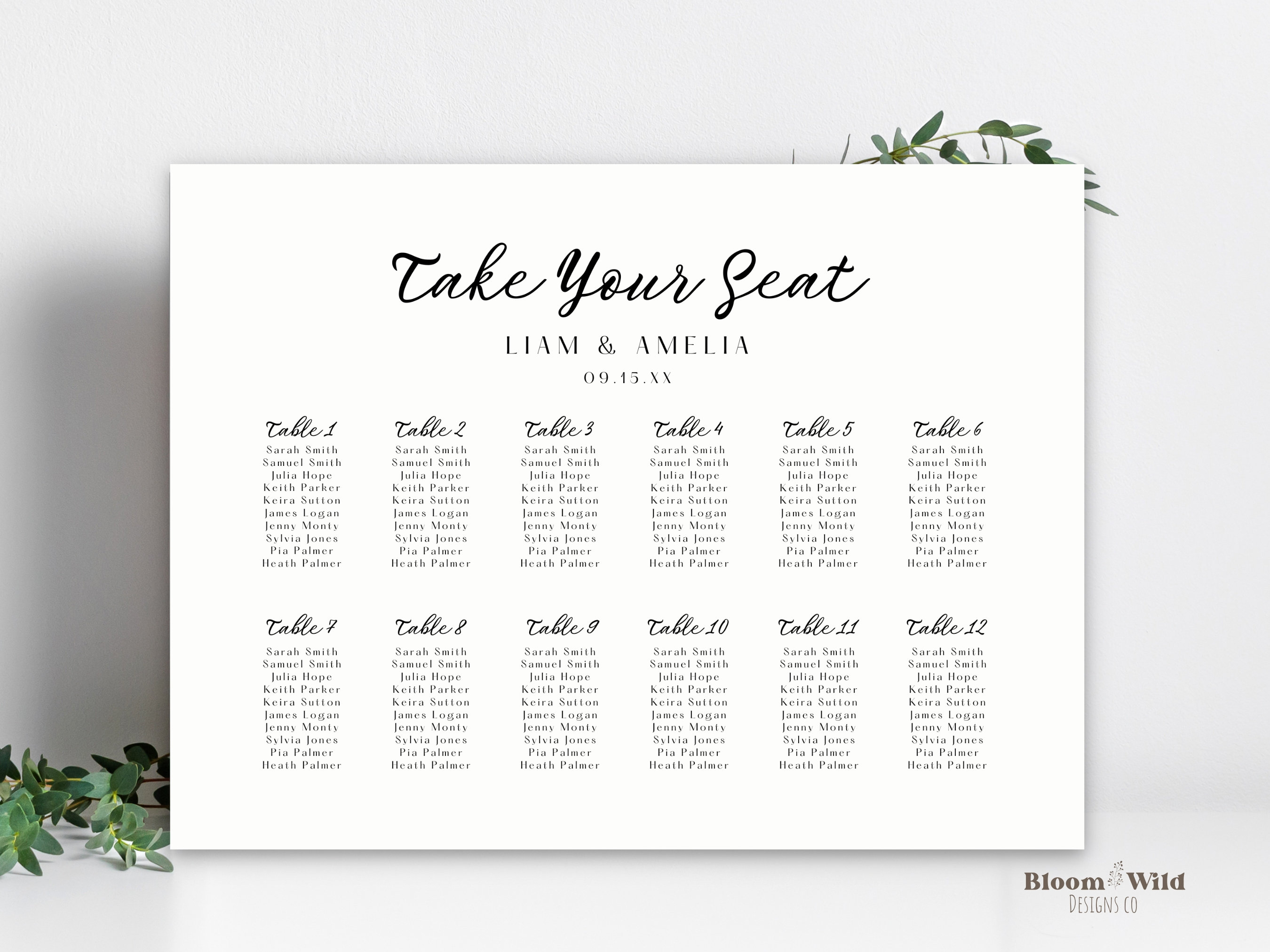 Seating Chart Wedding Template Canva, Guest Seating Landscape,modern ...