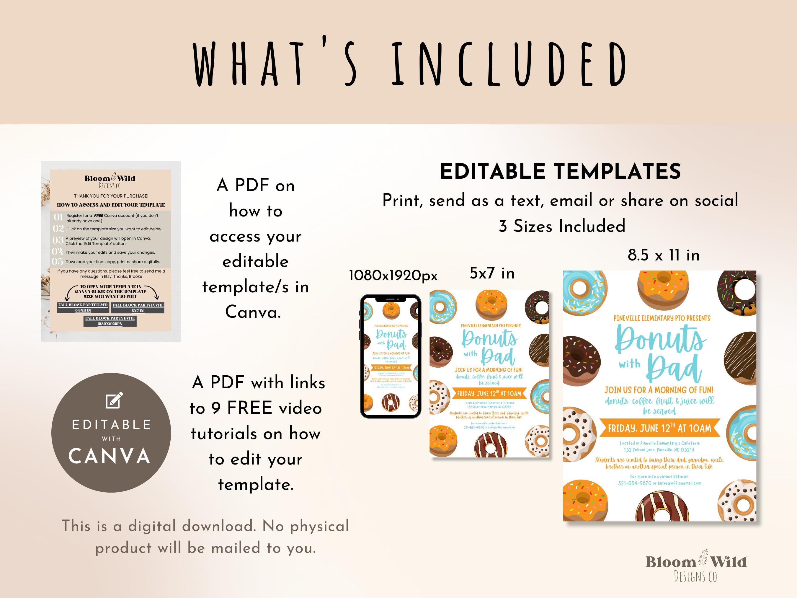 Donuts With Dad Printable Flyer, Donuts With Dad Invitation, Breakfast ...