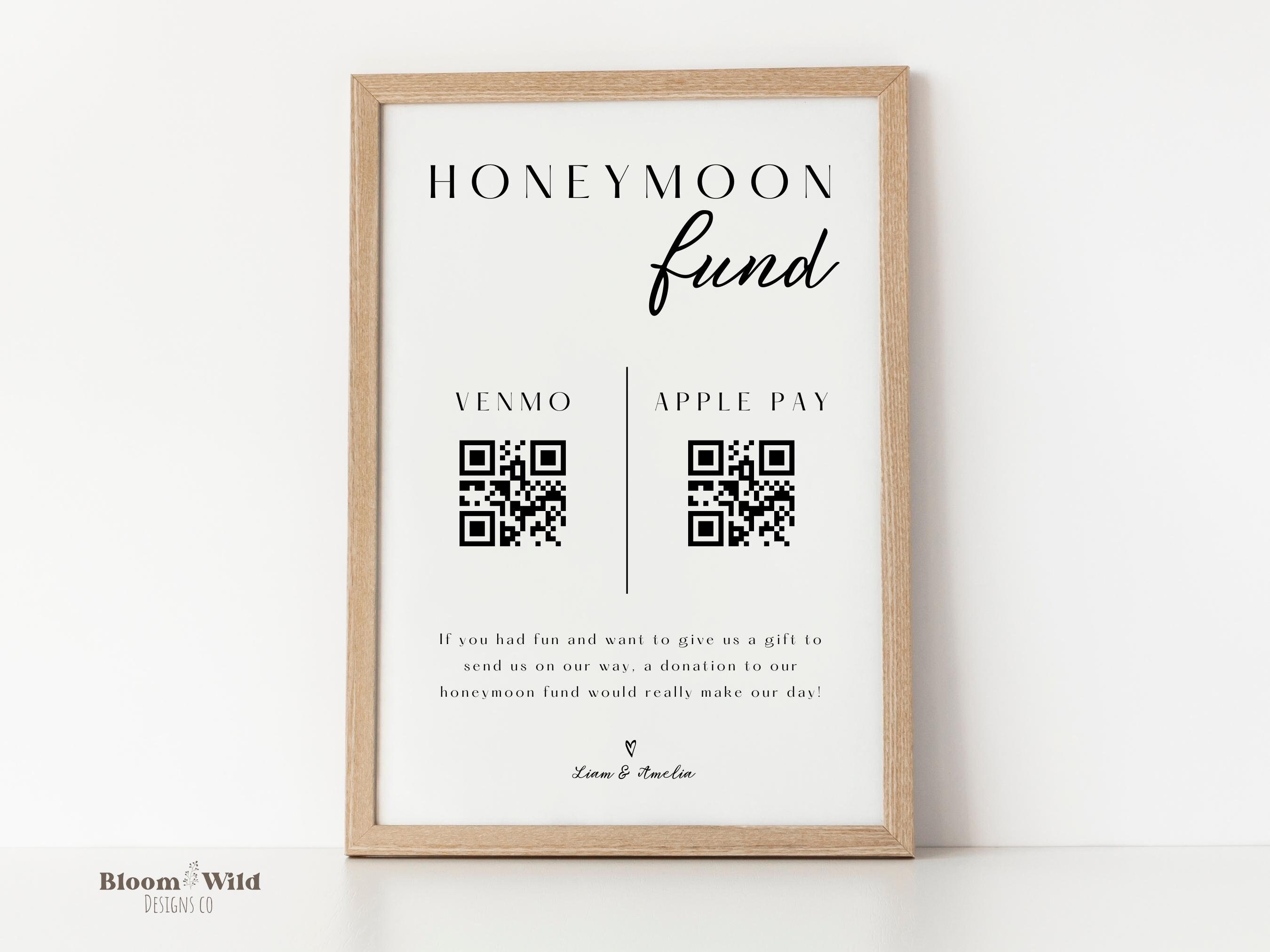 Honeymoon Fund QR Code Sign, Venmo QR Code Modern Wedding Sign, Wedding ...