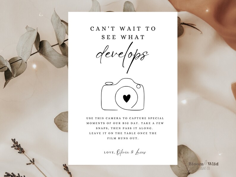 Wedding Disposable Camera Sign, Can't Wait to See What Develops ...