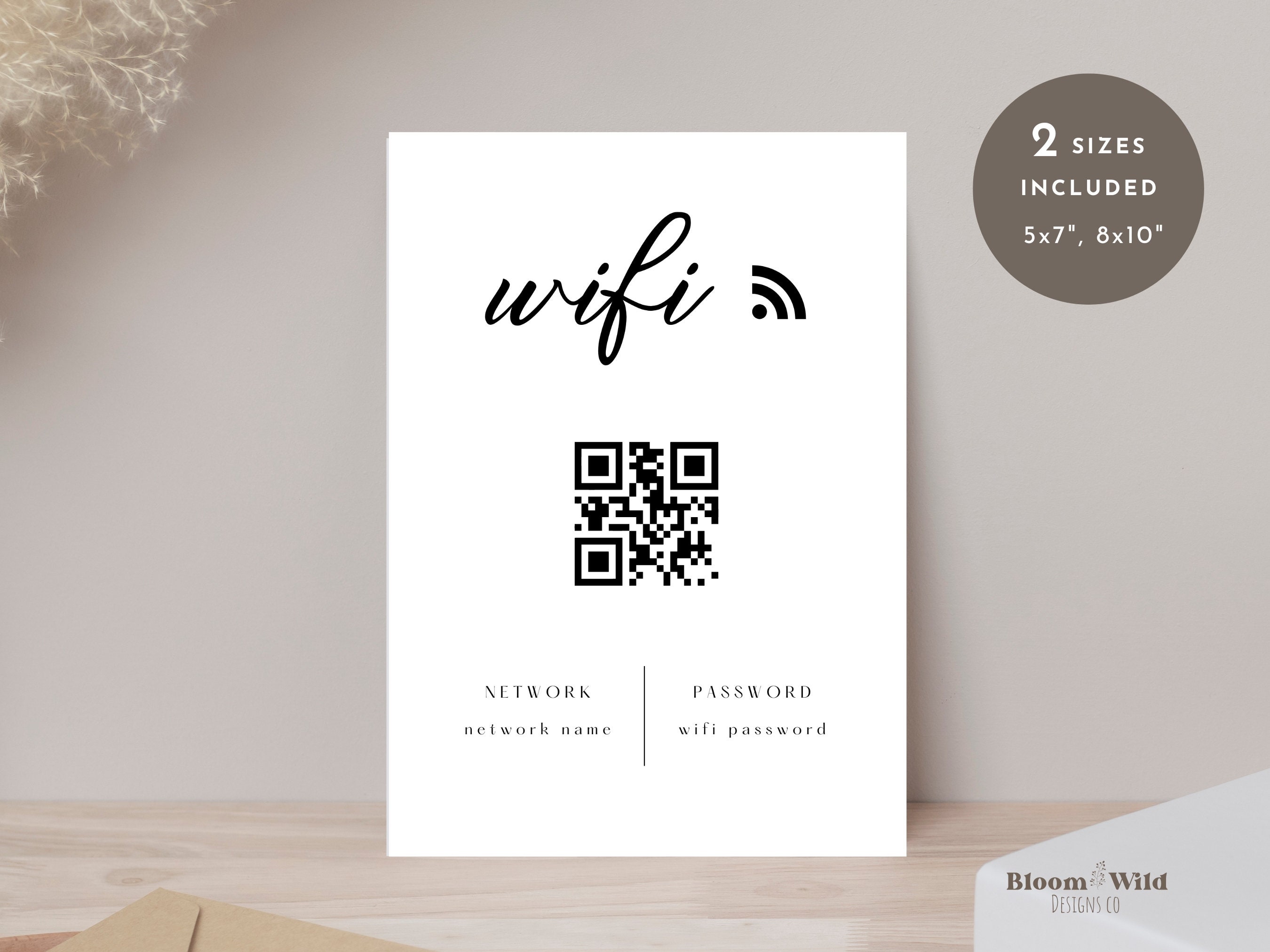 Wifi Sign QR Code Canva, Wifi Password QR Code Sign, Wifi Qr Code Sign ...