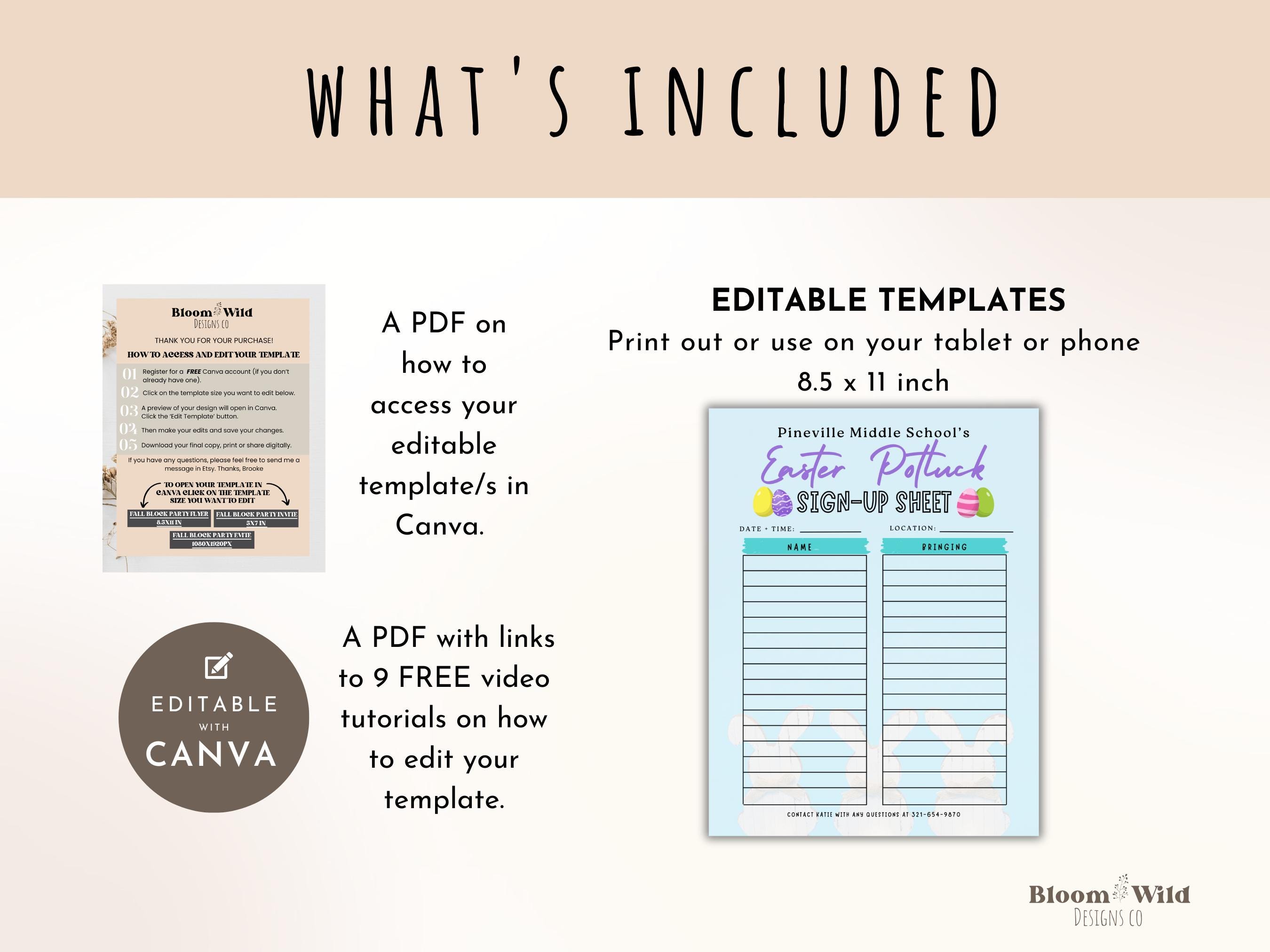 Easter Potluck Sign up Sheet Editable, Potluck for Easter, Potluck Sign ...