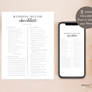 Wedding Decor Checklist Template, Printable Wedding Day Decor List ...