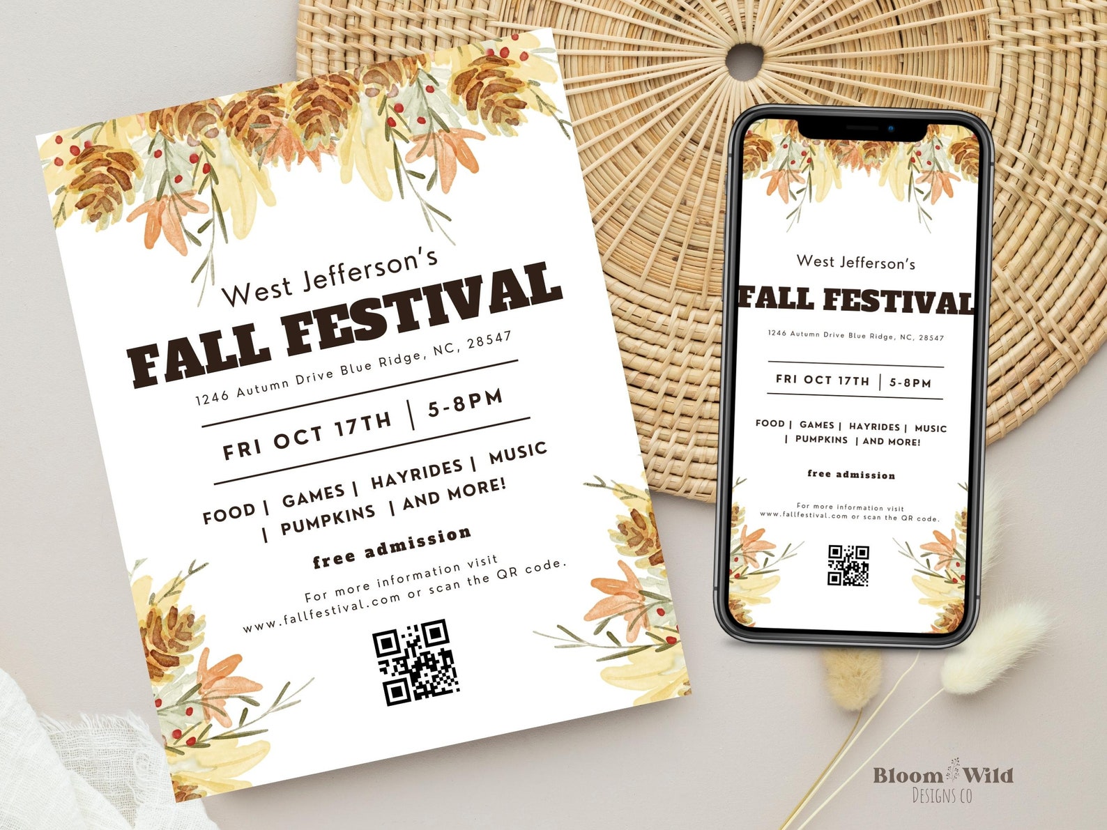Fall Festival Flyer Canva, Editable Fall Festival Invitation, Harvest ...