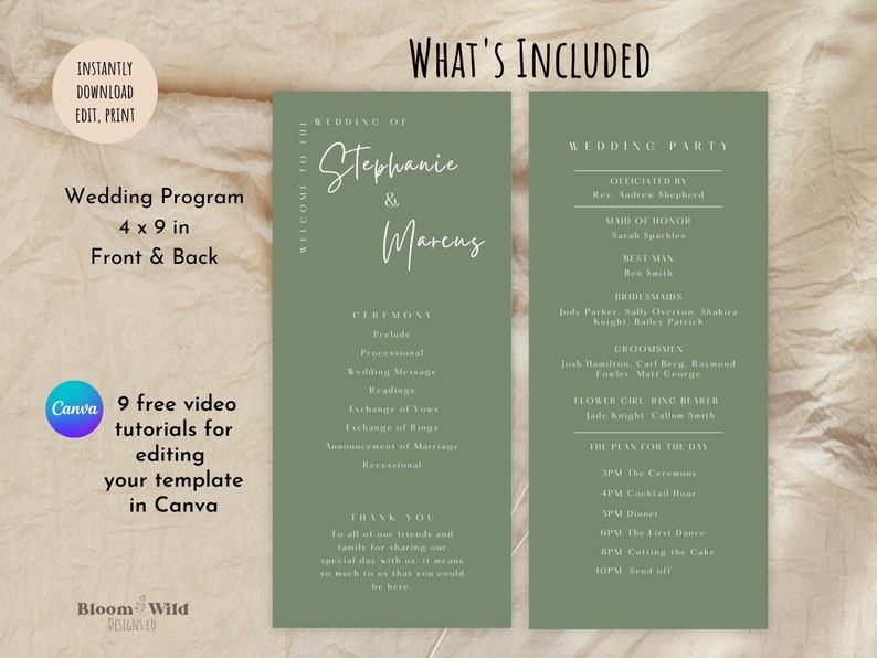 Sage Green Wedding Ceremony Program, Minimalist Program Wedding ...