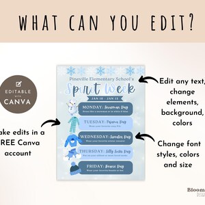 Winter Spirit Week Template, Winter Spirit Week Flyer, Spirit Week ...