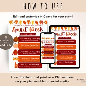 Fall Spirit Week Template Canva, Spirit Week Poster, Spirit Week Flyer ...