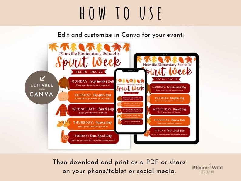 Fall Spirit Week Template Canva, Spirit Week Poster, Spirit Week Flyer ...