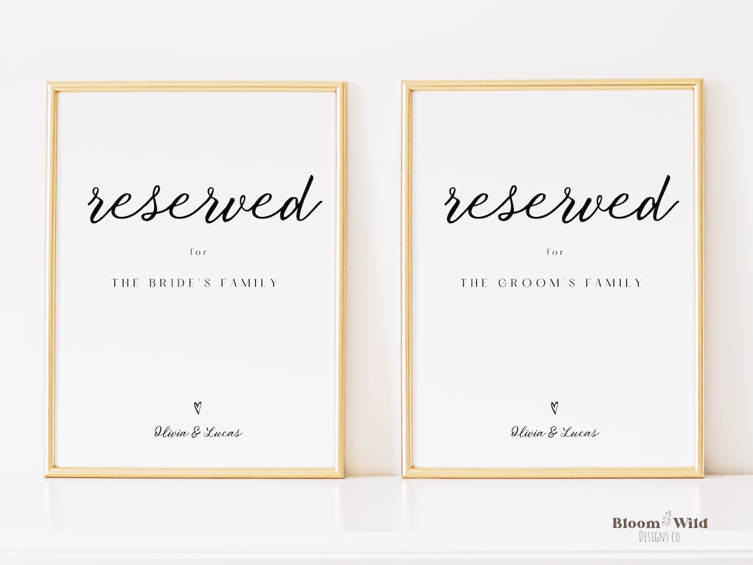 Wedding Reserved Seat Sign Template, Reserved Seating Signs Printable ...