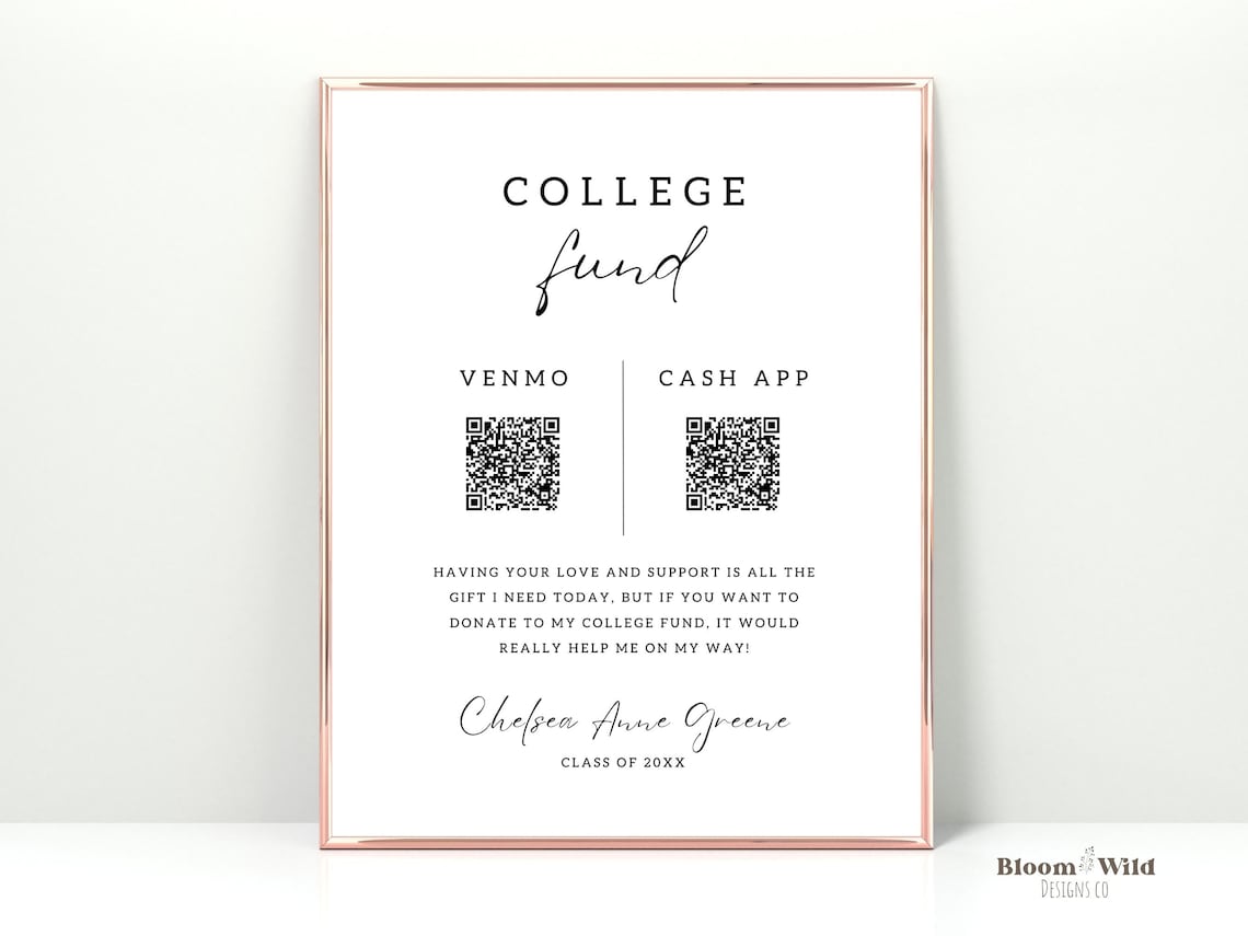 Graduation QR Code Sign, College Fund QR Code Canva, Venmo QR Code Modern College Fund Sign ...