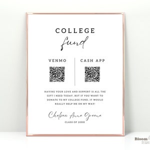 Graduation QR Code Sign, College Fund QR Code Canva, Venmo QR Code ...