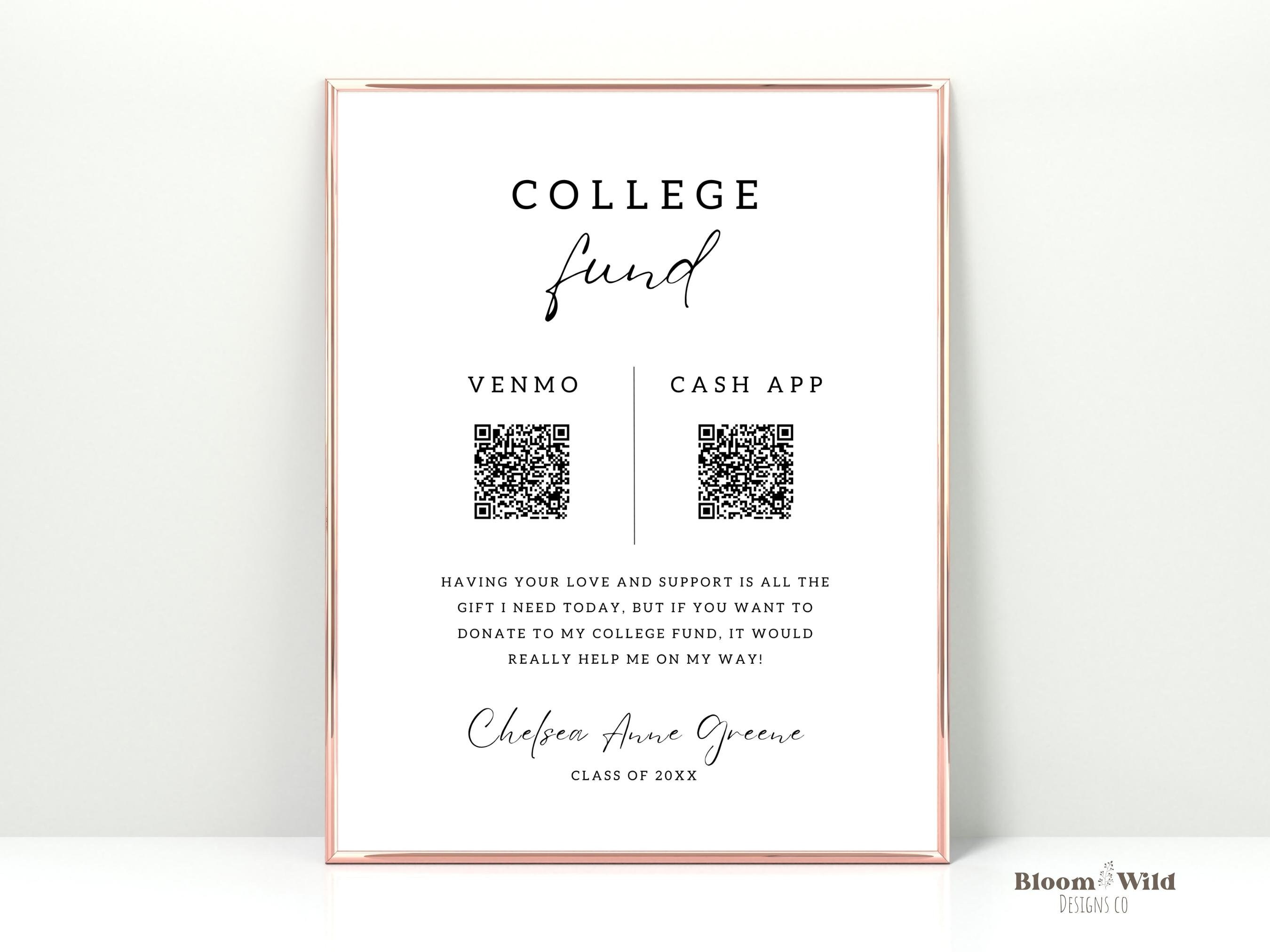 Graduation QR Code Sign, College Fund QR Code Canva, Venmo QR Code ...