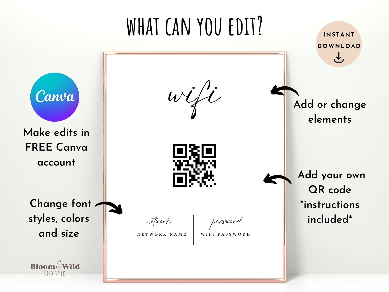 Wifi Password Sign Printable, Airbnb Qr Code, Wifi Sign QR Code Canva ...