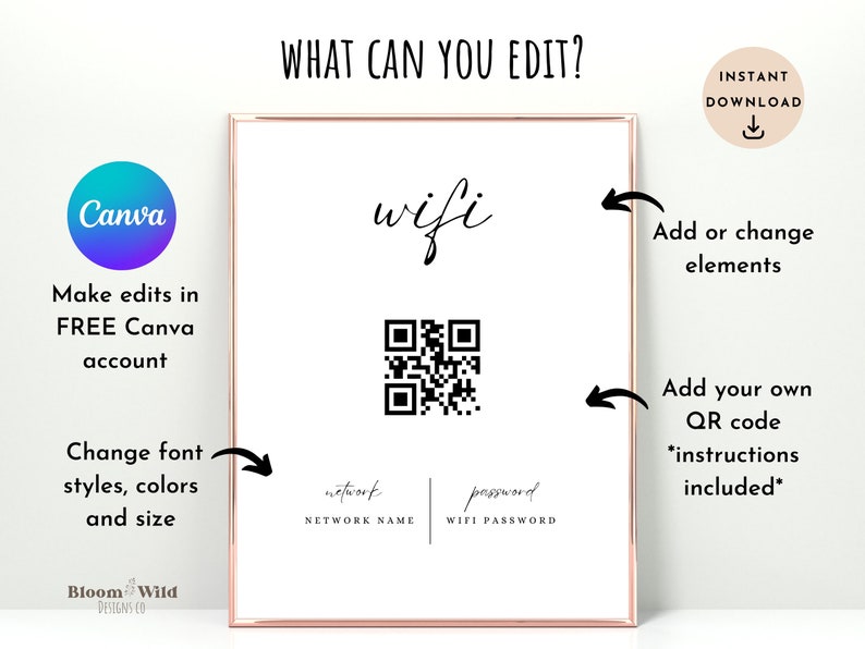 Wifi Password Sign Printable, Airbnb Qr Code, Wifi Sign QR Code Canva ...