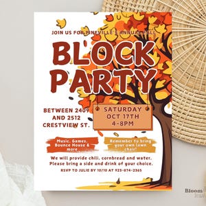 Block Party Invite Fall, Flyers for Block Party, Block Party Evite ...