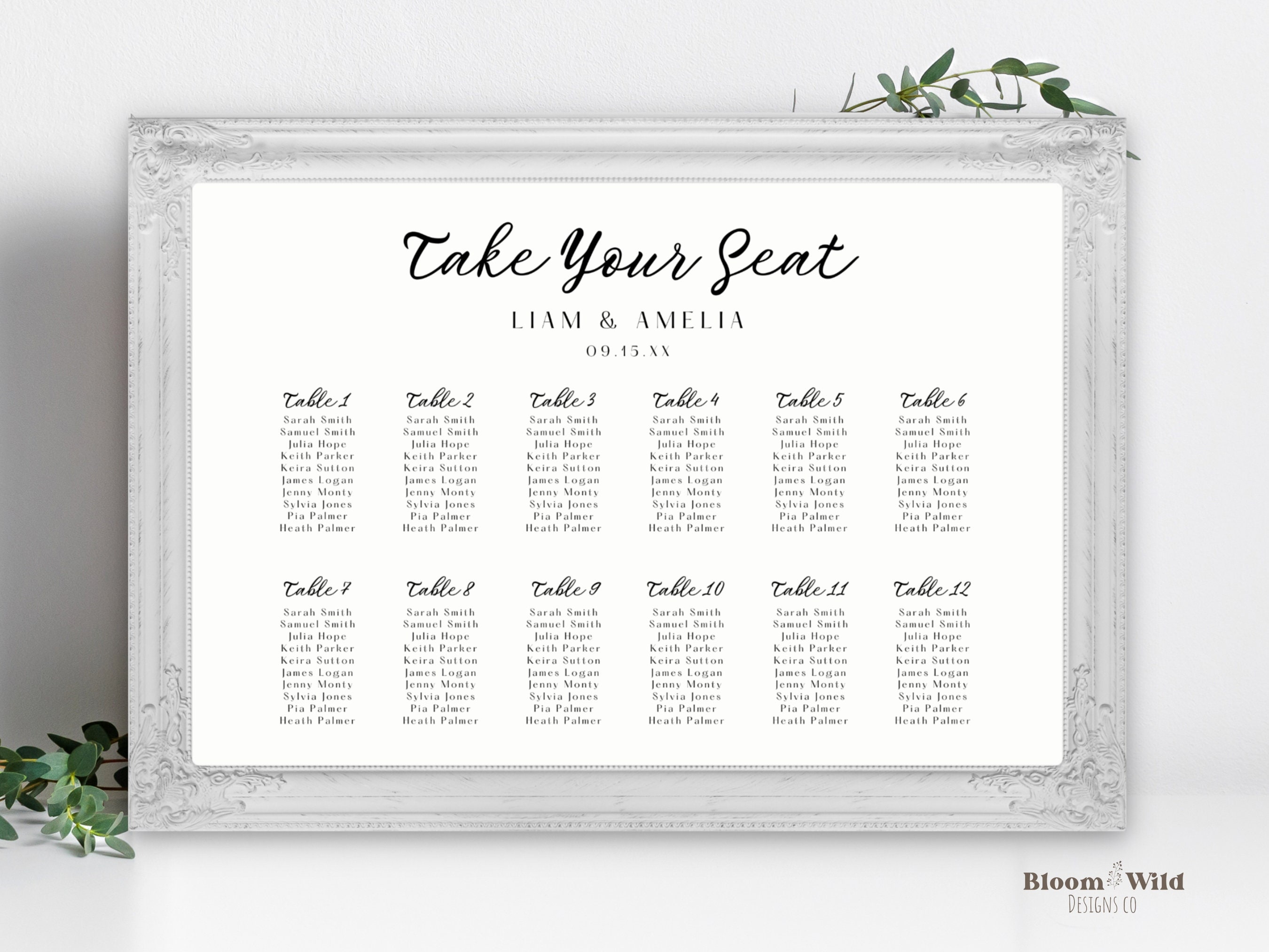 Seating Chart Wedding Template Canva, Guest Seating Landscape,modern ...