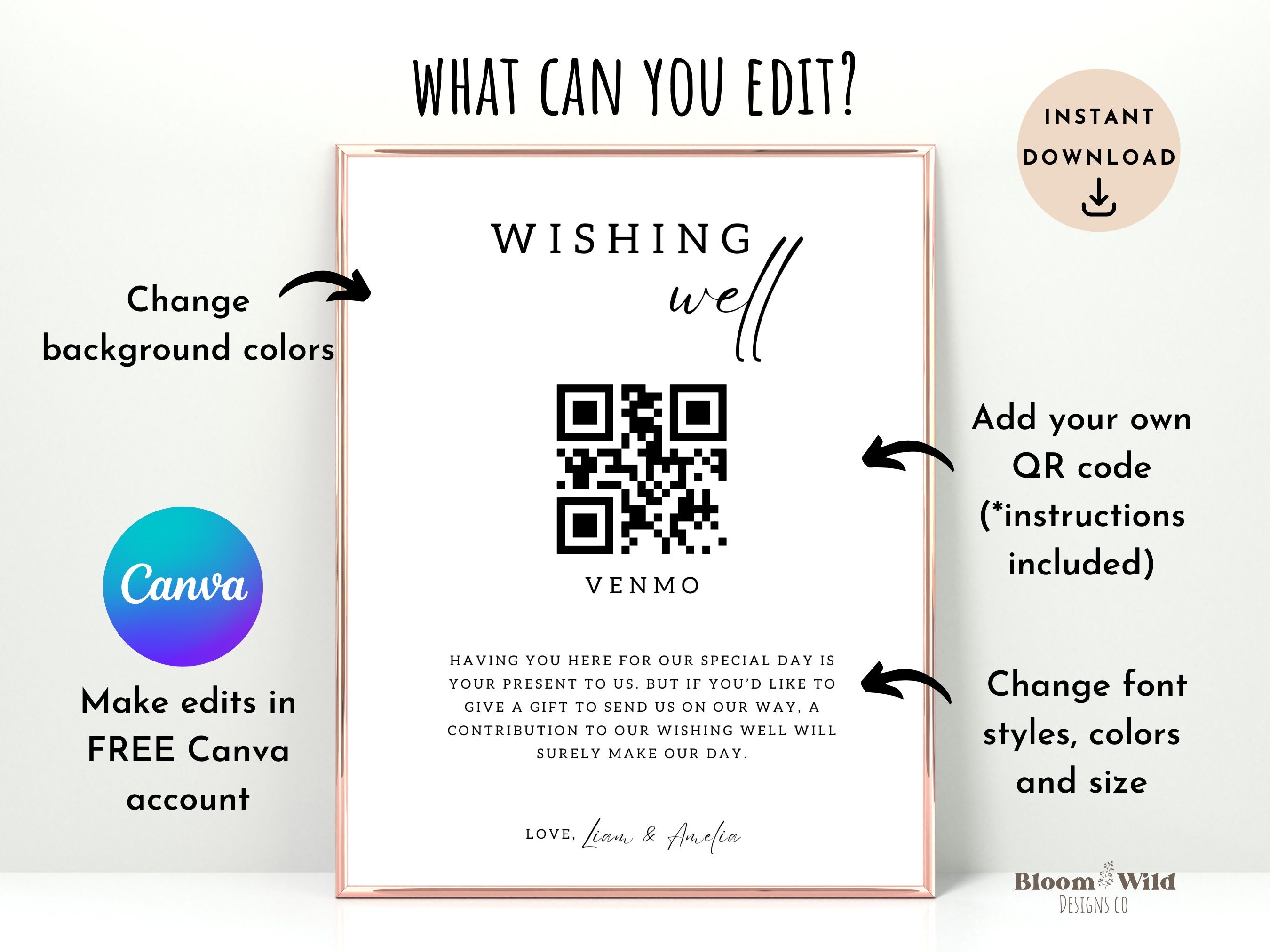 Minimalist Wishing Well Card Template Wedding Wishing Well Qr - Etsy