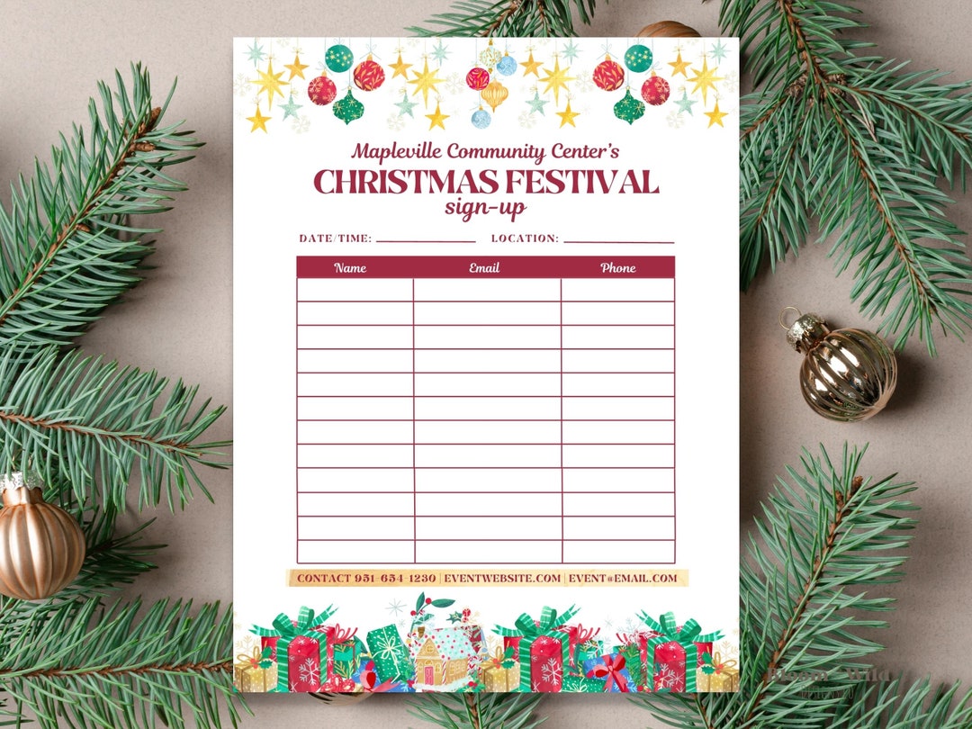 Christmas Festival Sign-up Sheet Template Sign up Sheet for - Etsy