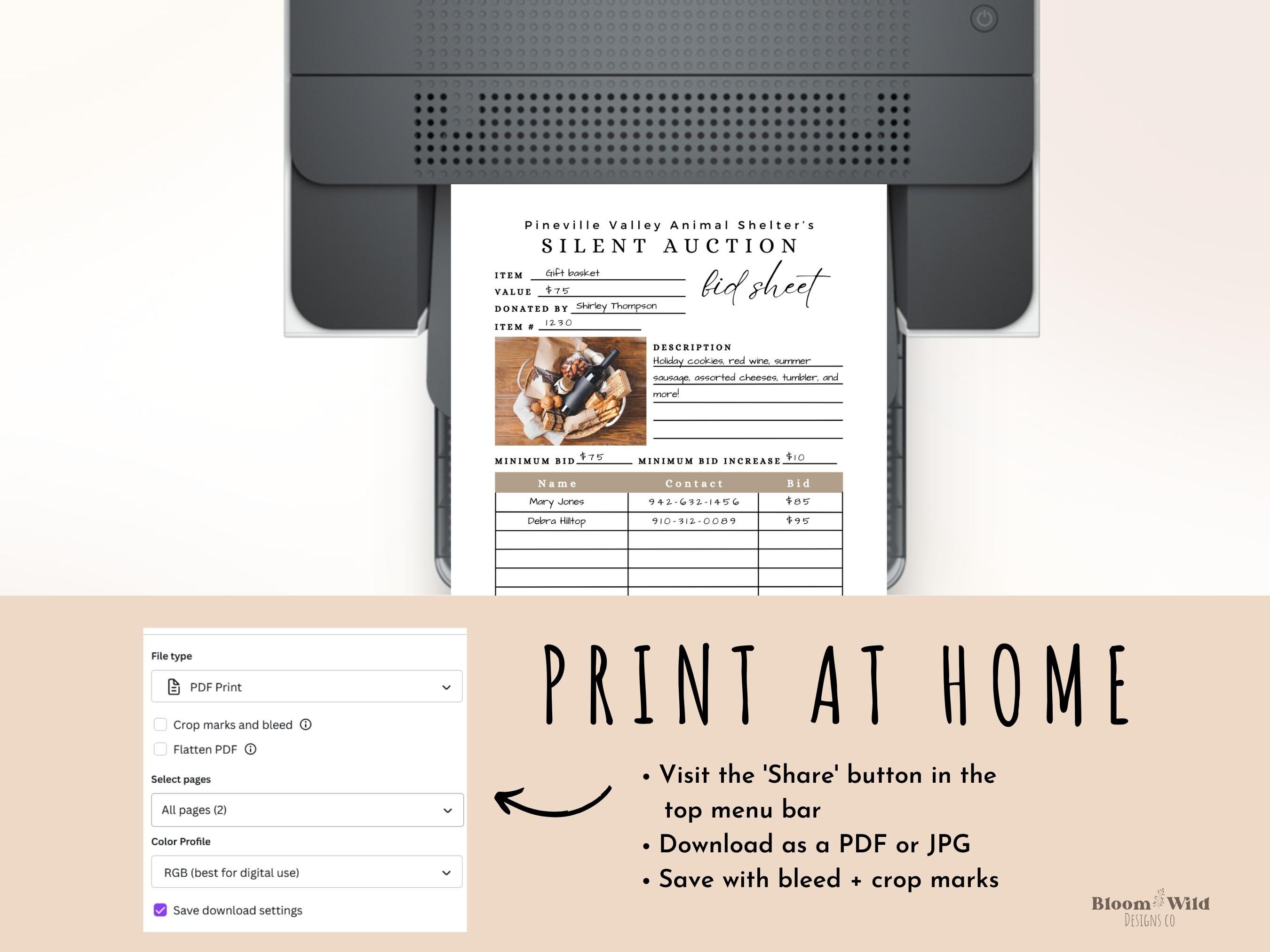 Silent Auction Bid Form, Silent Auction Canva Template, Silent Auction ...