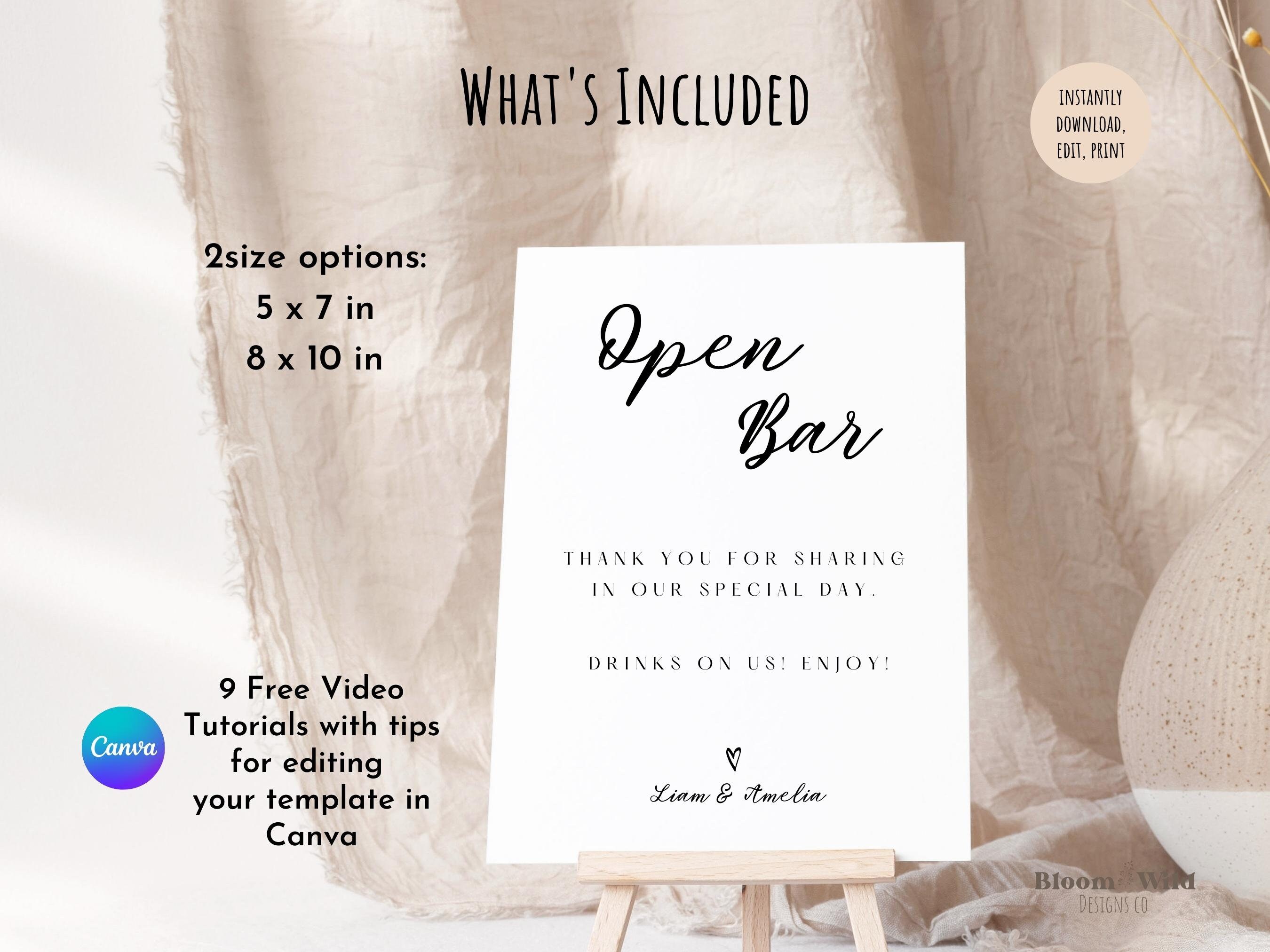Open Bar Sign Template Open Bar Sign Printable Wedding Bar - Etsy