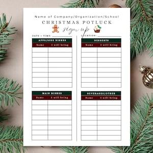 Christmas Potluck Sign up Sheet Printable, Sign up Sheet for Christmas ...