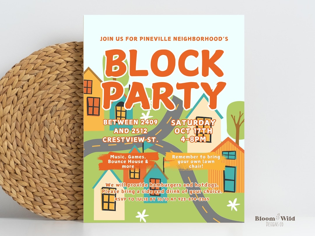 Neighborhood Block Party Invitation, Block Party Flyer Template, Block ...