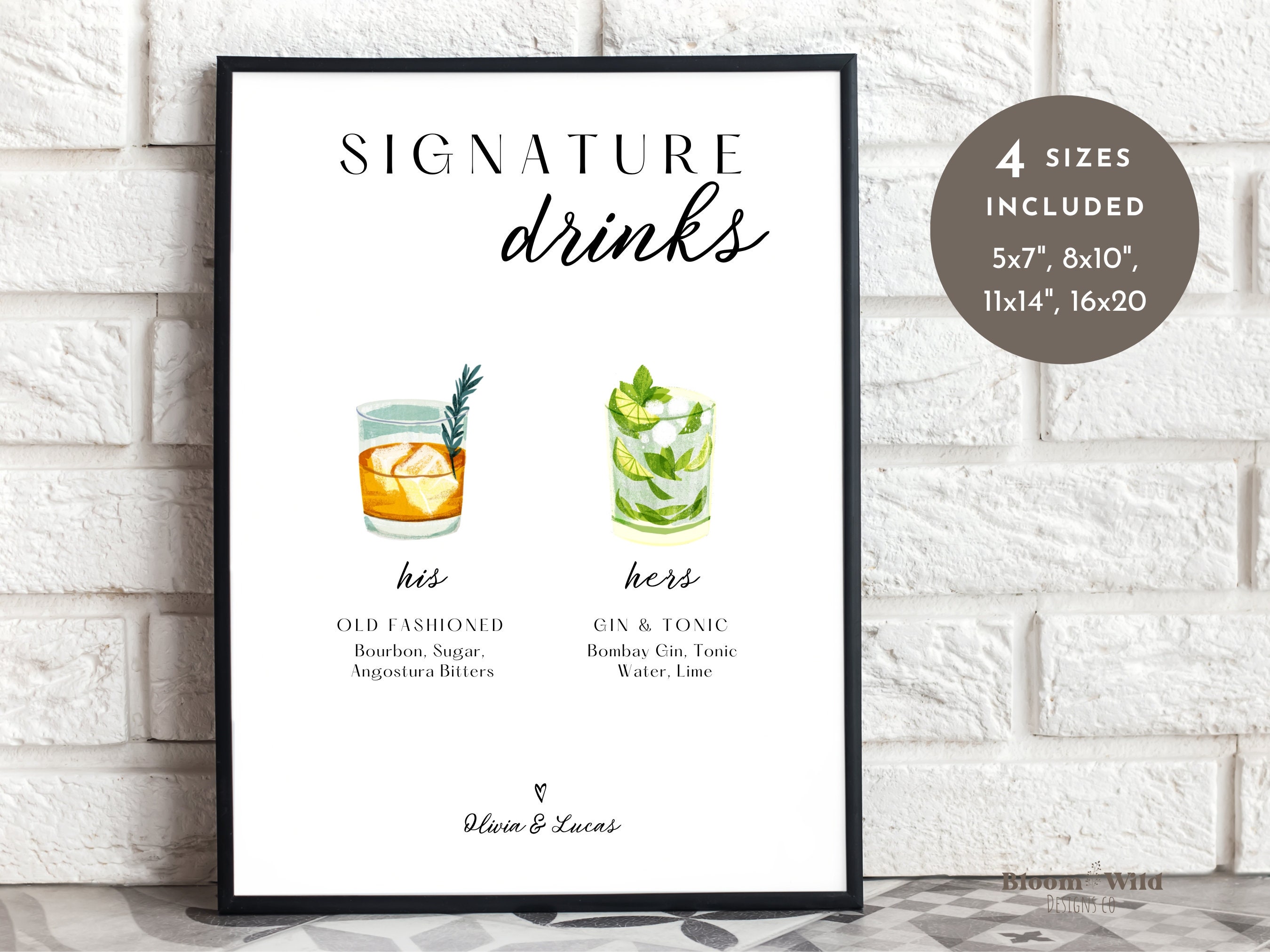 Modern Bar Menu Template, Signature Drinks Wedding Sign Canva ...