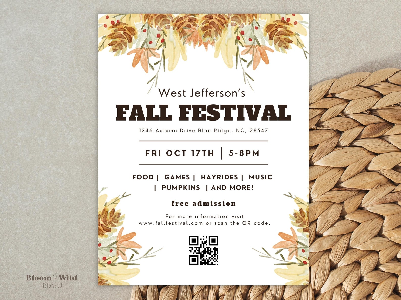 Fall Festival Flyer Canva, Editable Fall Festival Invitation, Harvest ...