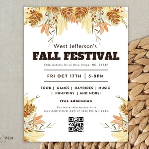 Fall Festival Flyer Canva, Editable Fall Festival Invitation, Harvest ...