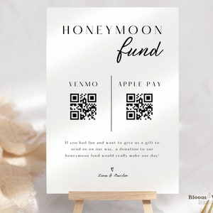 Honeymoon Fund QR Code Sign, Venmo QR Code Modern Wedding Sign, Wedding ...
