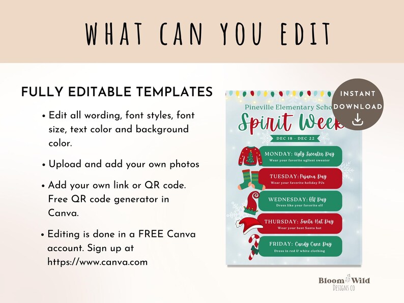 Christmas Spirit Week Flyer, School Christmas Spirit Week Canva ...