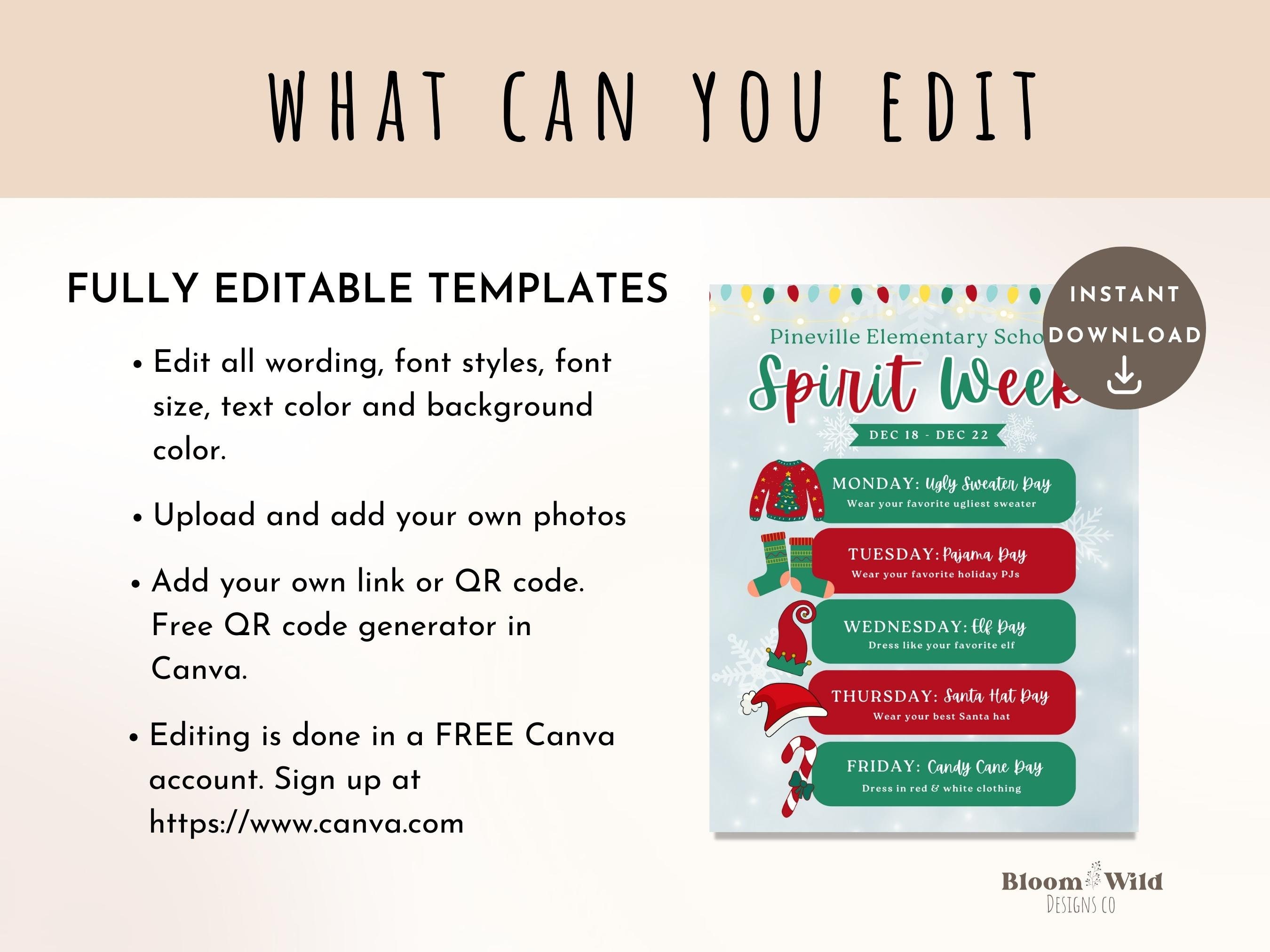 Christmas Spirit Week Flyer, School Christmas Spirit Week Canva ...