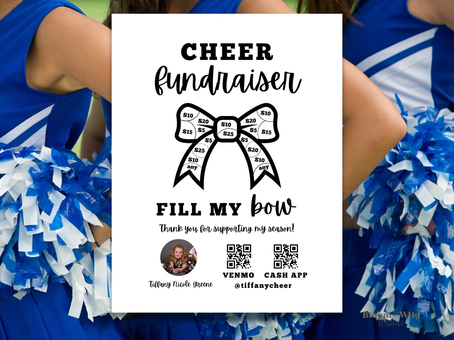 Fill My Bow Cheer Fundraiser, Canva Cheer Bow Template, Cheer ...