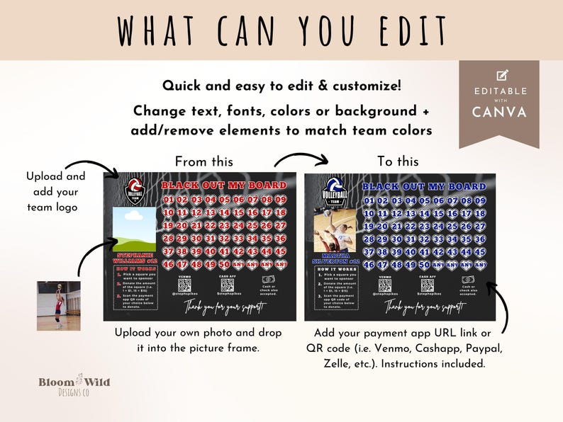 Fundraiser Templates Volleyball, Black Out My Board Fundraiser Editable ...