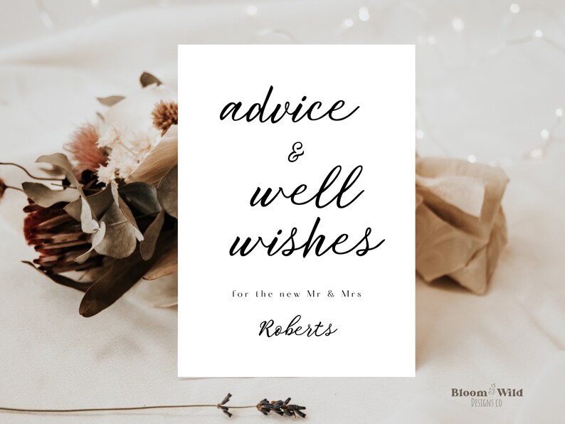 Advice and Well Wishes Sign Template Minimalist Newlywed - Etsy